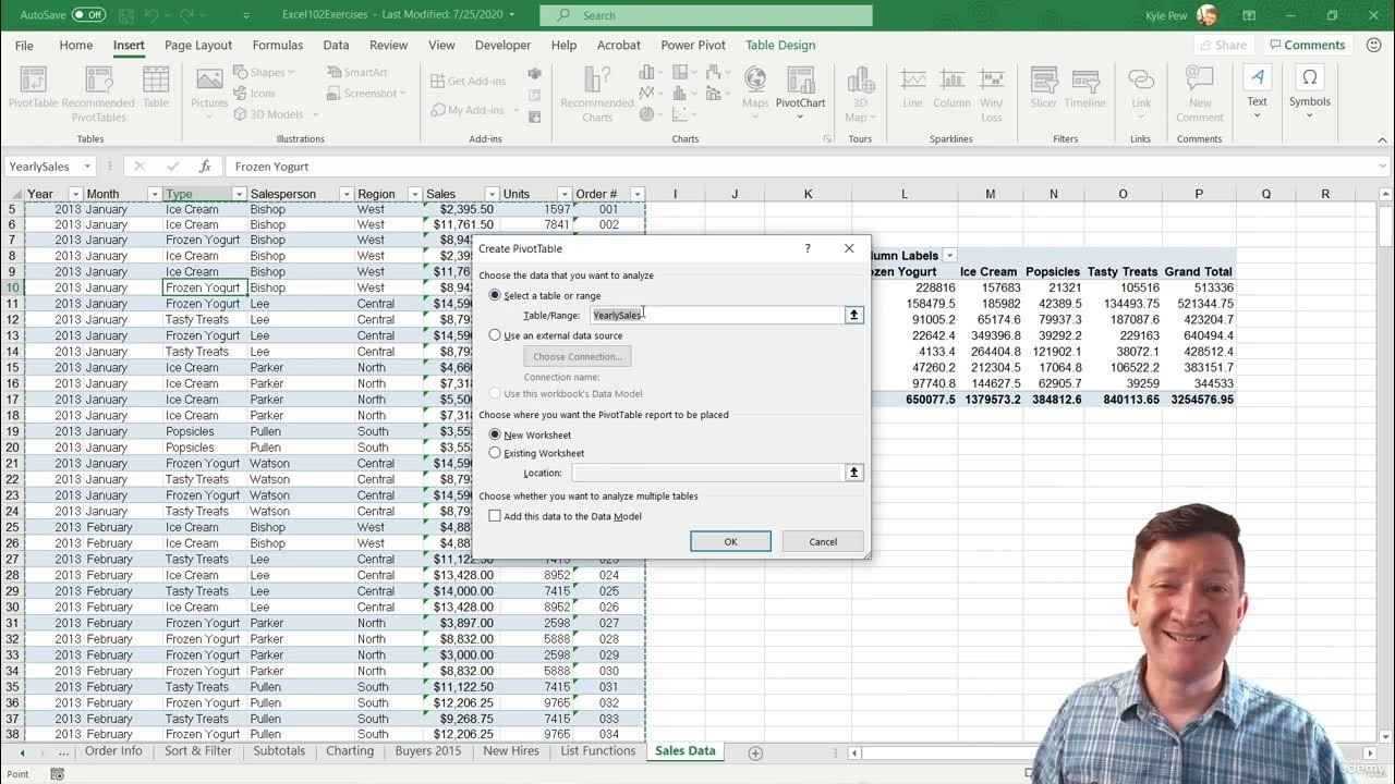 Creating an Excel PivotTable - Excel PivotTables - YouTube