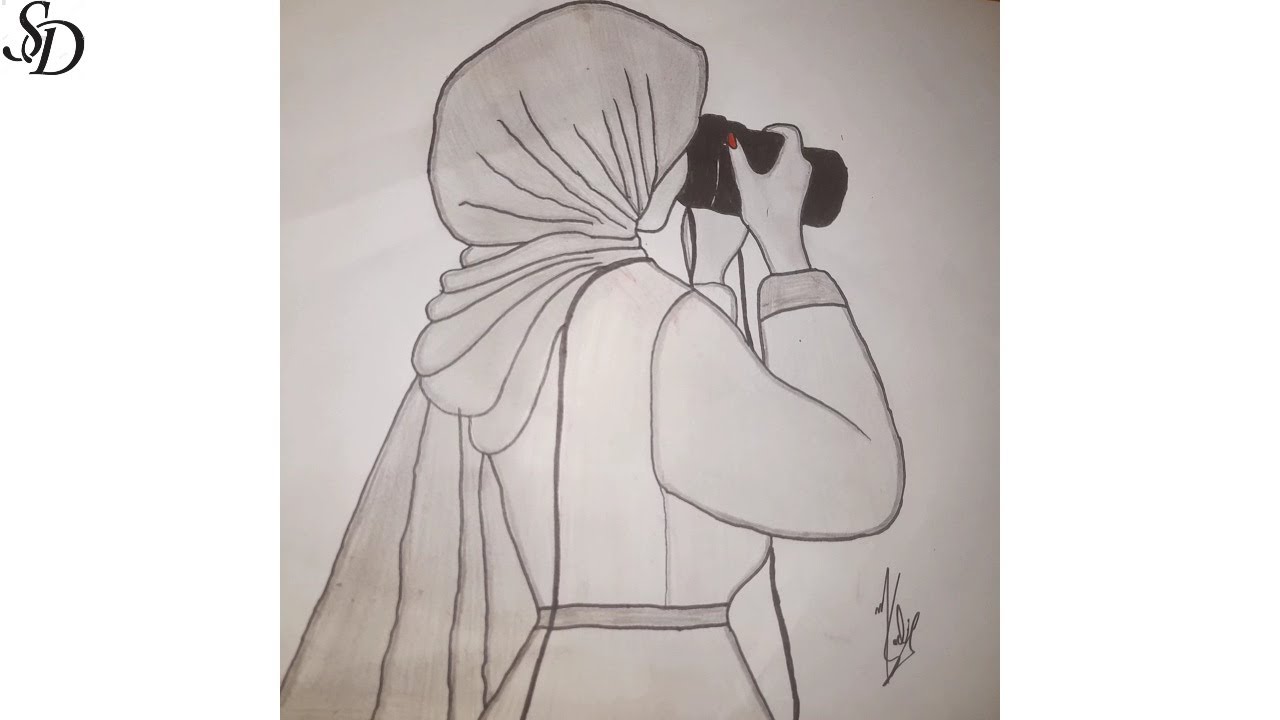 How to draw the girl with camera | How to draw the girl is holding the ...