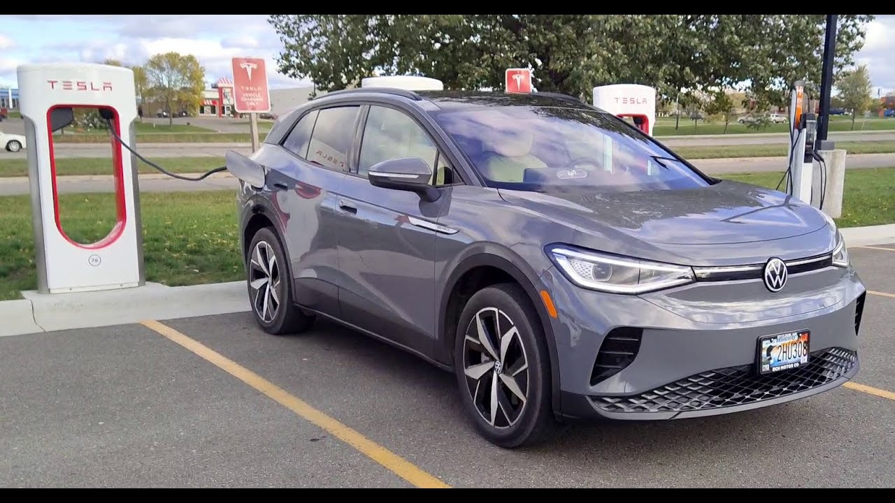 VW ID 4 charging with Tesla Magic Dock Minnesota - YouTube