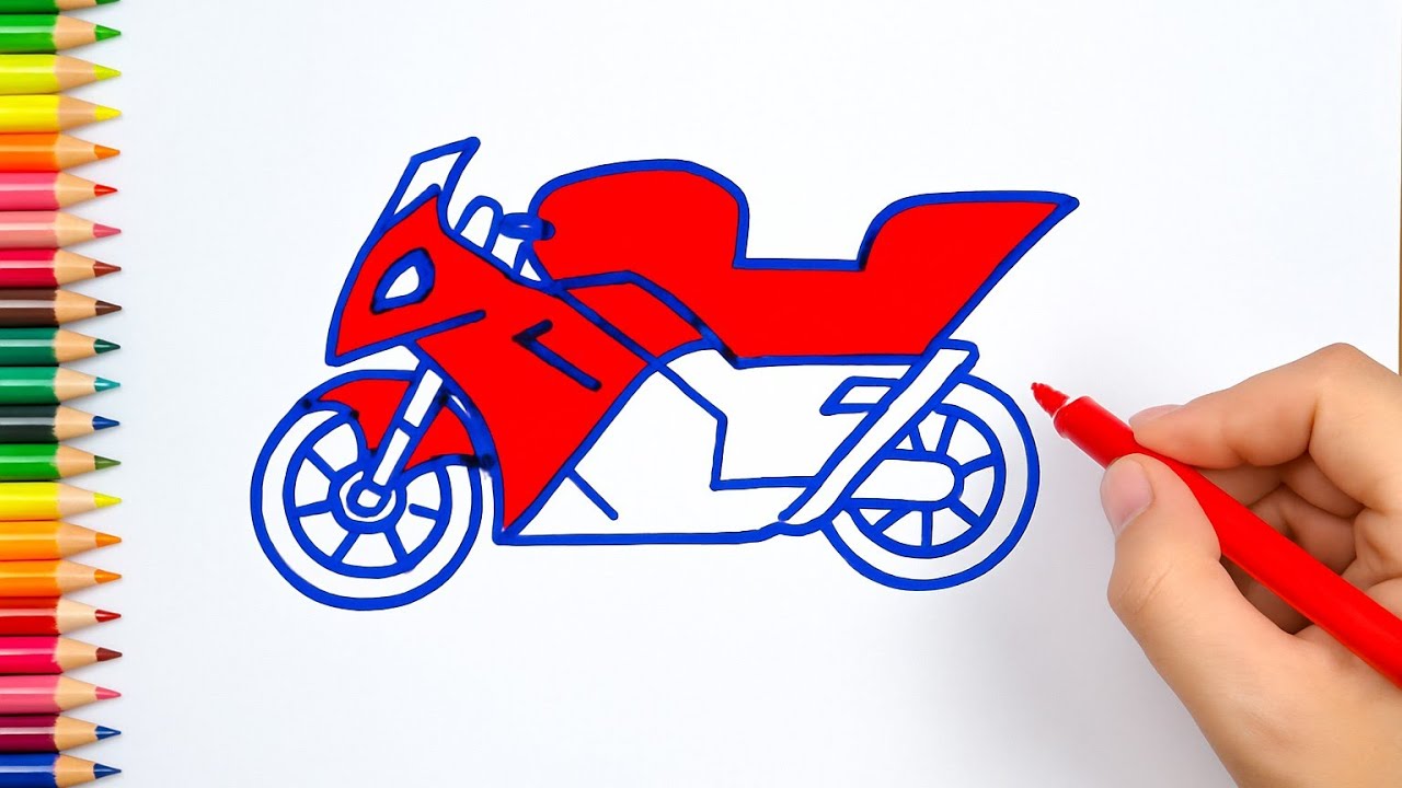 Red Sports Bike Drawing 🏍️ | Easy Step-by-Step Motorbike Sketch - YouTube