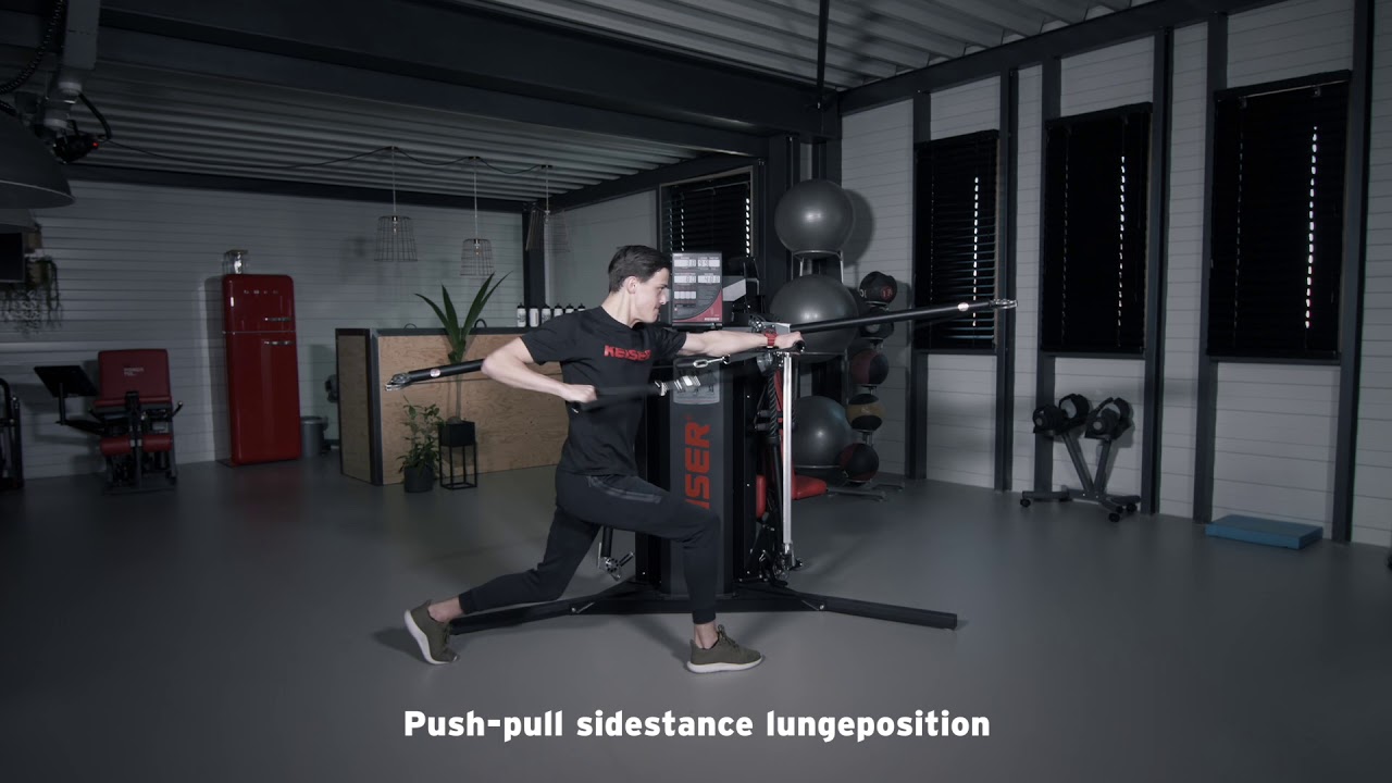 Exercise 60: upper body handles2 push pull side stance lunge position | Keiser Europe - YouTube