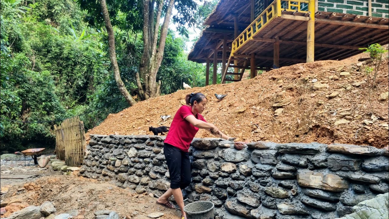 How to build a landslide retaining wall - harvest corn | Lý Thị Viện ...