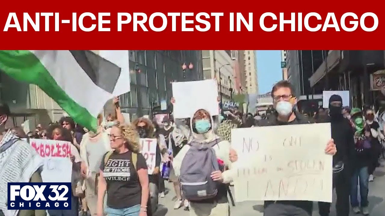 Protesters march in downtown Chicago against ICE arrests around U.S ...