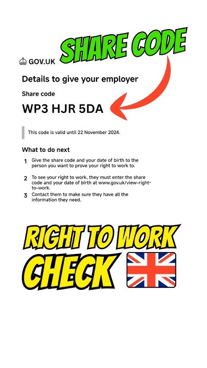 how to get share code to prove right of work in uk - YouTube