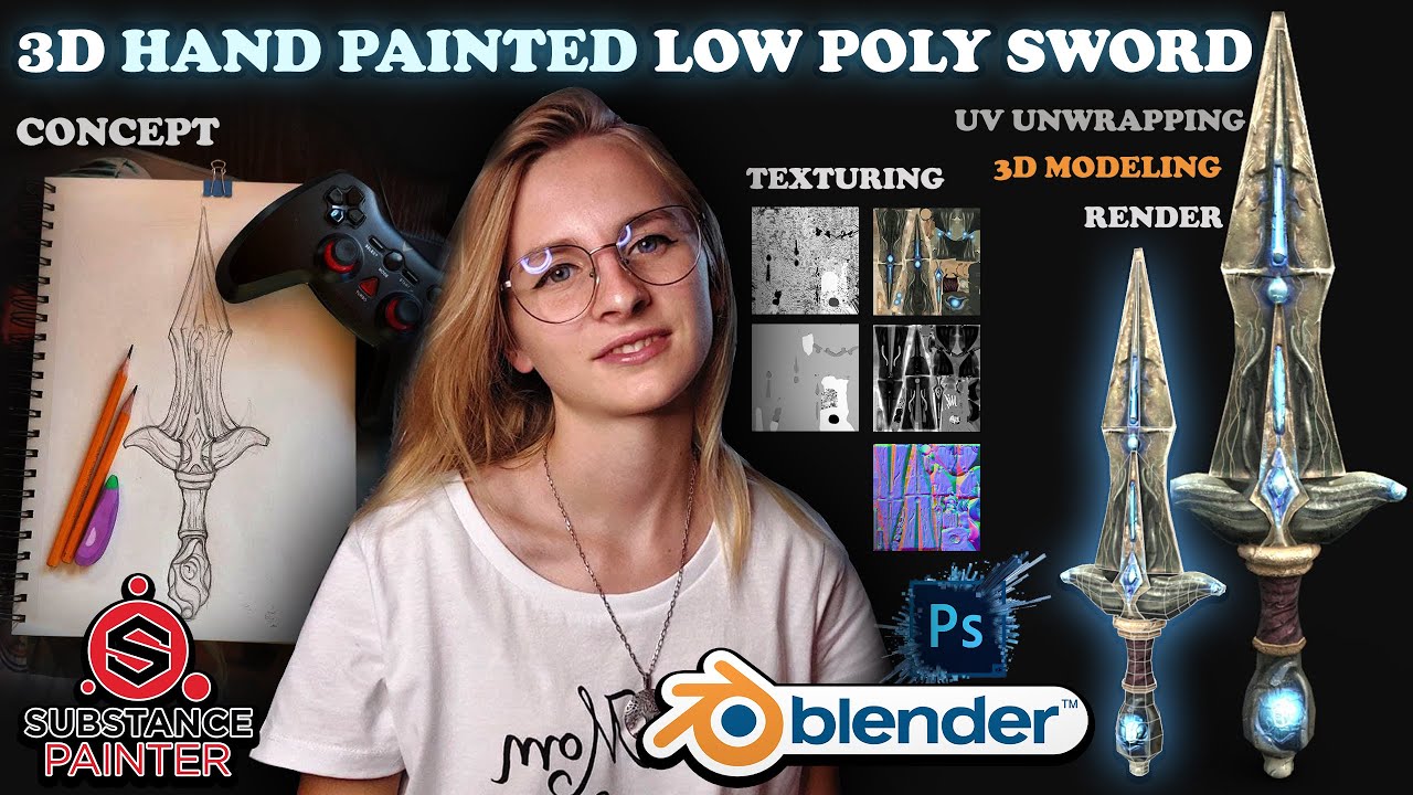 3D Hand-Painted Sword in Blender | From concept to render | Low Poly ...
