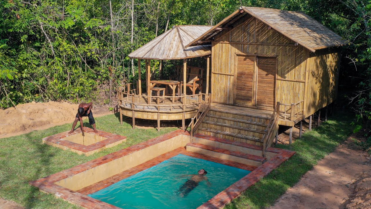 Building Jungle Bamboo House and Swimming Pool With Décor Private ...