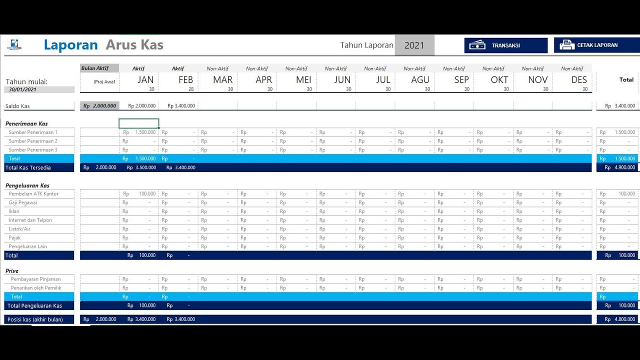 FULL TUTORIAL MEMBUAT LAPORAN ARUS KAS | FREE TEMPLATE - YouTube
