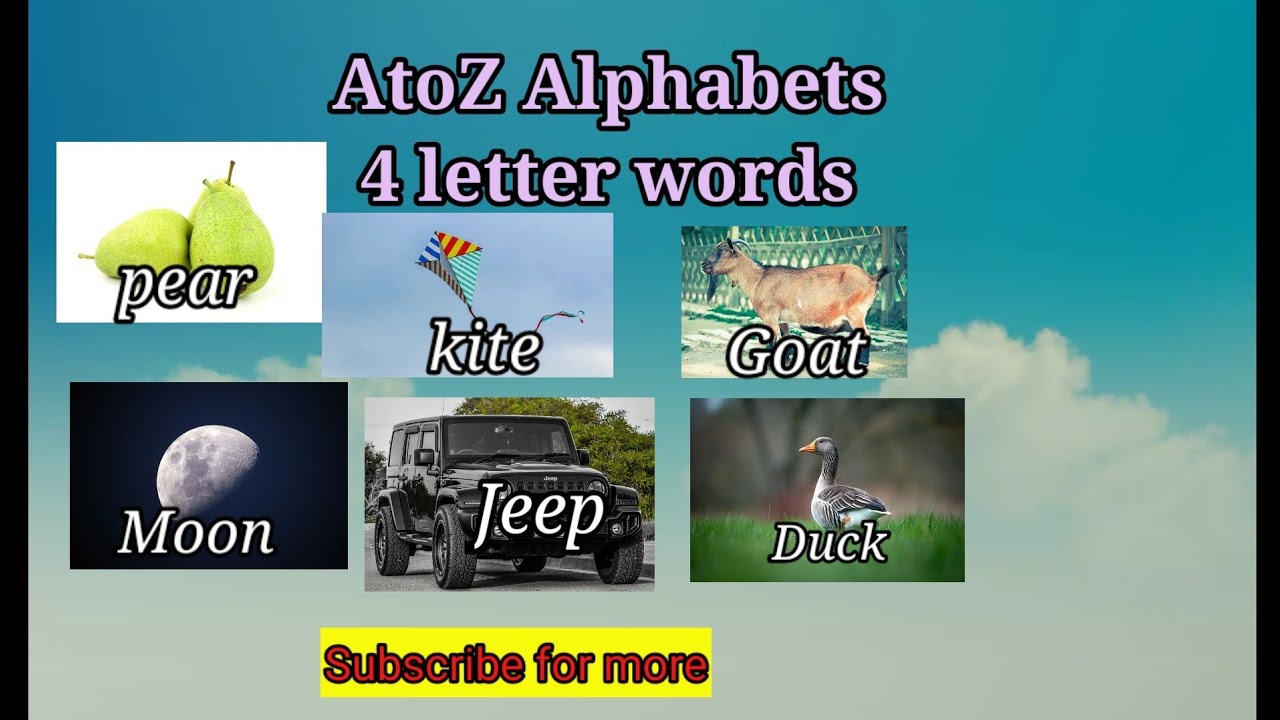 A to Z Alphabet with 4 Letter Words | Four Letter Words - YouTube