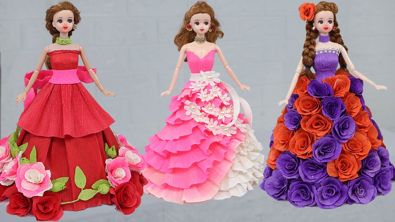 Doll Dress Design Ideas From Crepe Paper | Beautifull cute Doll Dress ...