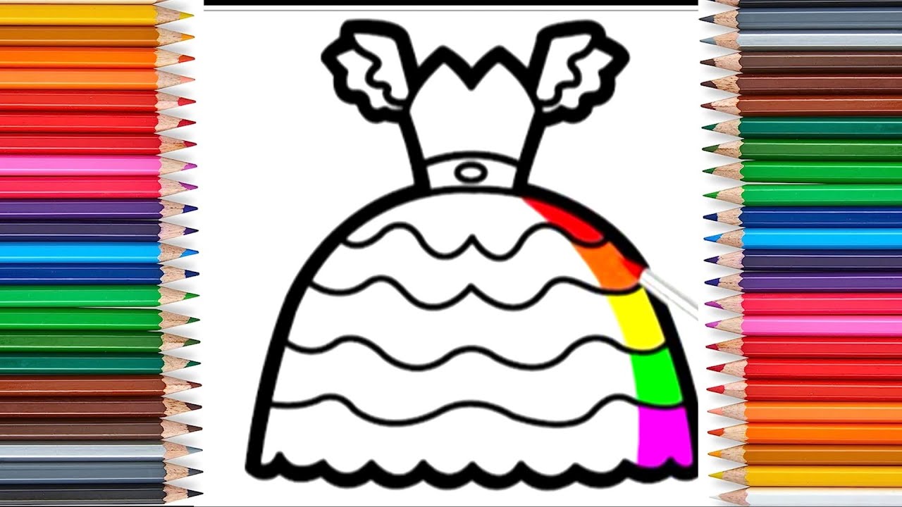 How to draw and color princess gown, easy drawing for toddlers and kids ...