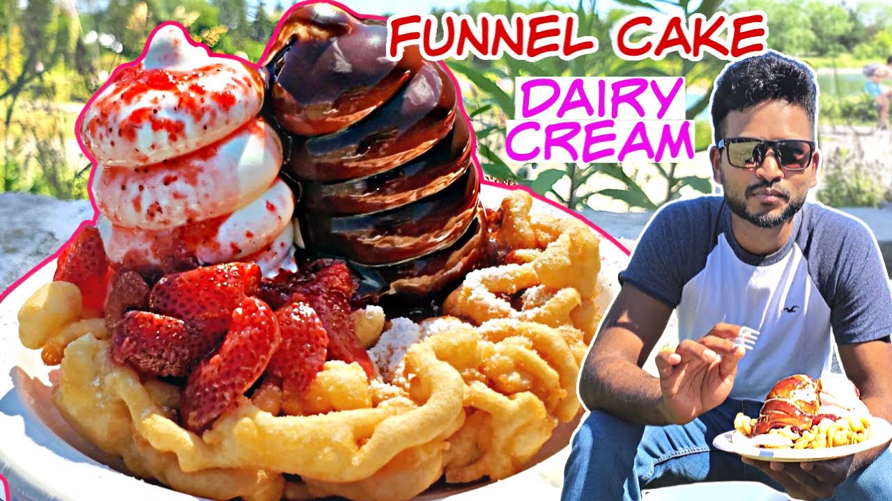 Funnel cake | Dairy Cream | Best Ice-Cream Ever? | Strawberry Topping ...