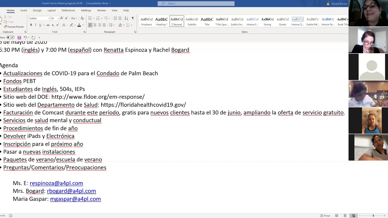 Parent Meeting Spanish of A4PL - YouTube