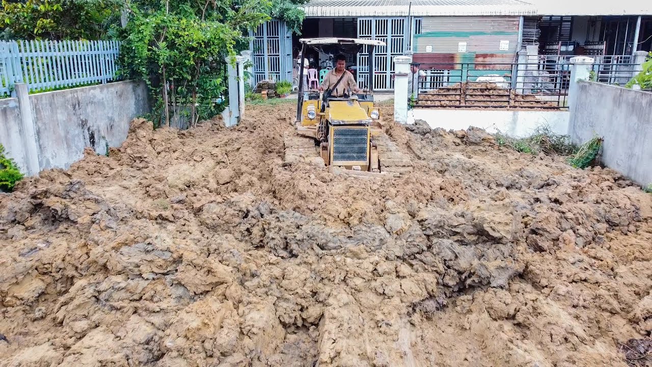 Massive Dump Trucks Dumping Sticky Soil With MITSUBISHI D20P Dozer Hard ...