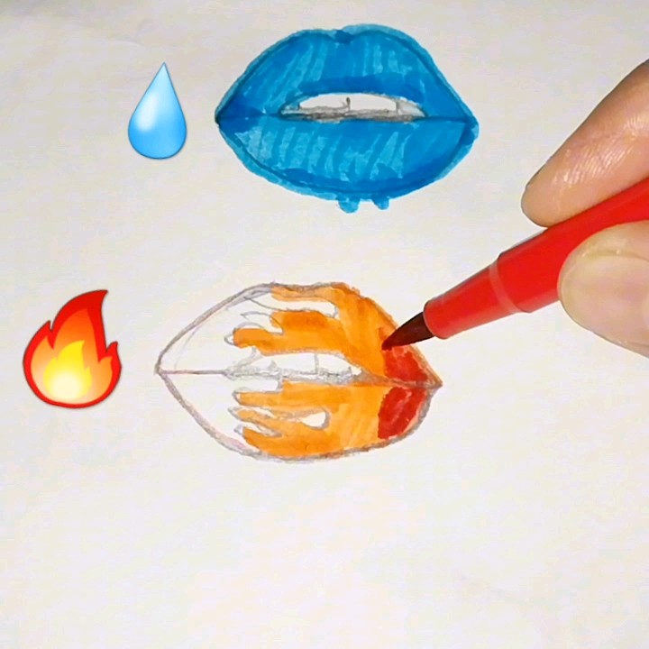 lips 💋 👄 water 💧 drops fire 🔥 lips coloring #viral #drawing #art # ...