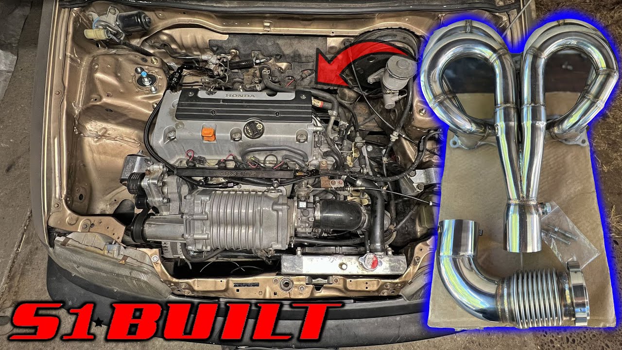 S1Built AWD Ramhorn Header Install on Supercharged K20 Civic - YouTube