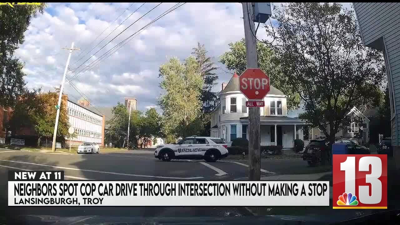 Troy Police vehicle caught on camera running through stop sign - YouTube