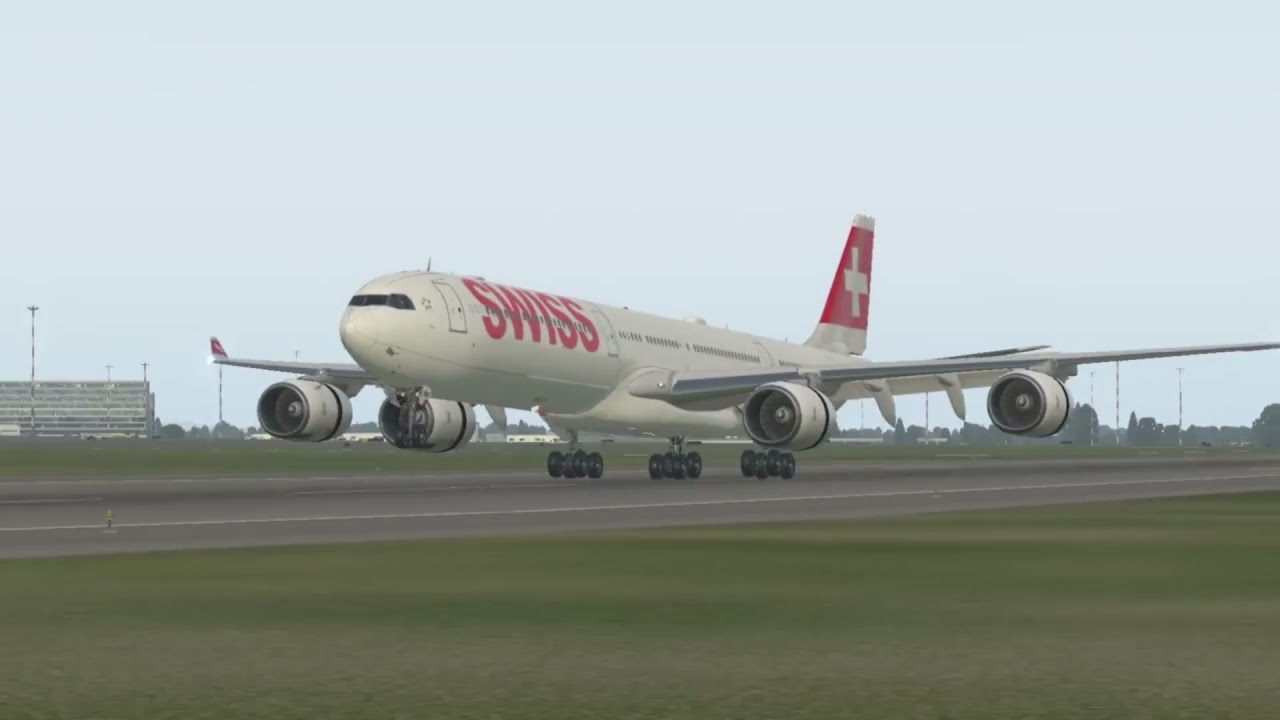 SWISS A340 butter in strong winds | -26 FPM | X-Plane 11 - YouTube