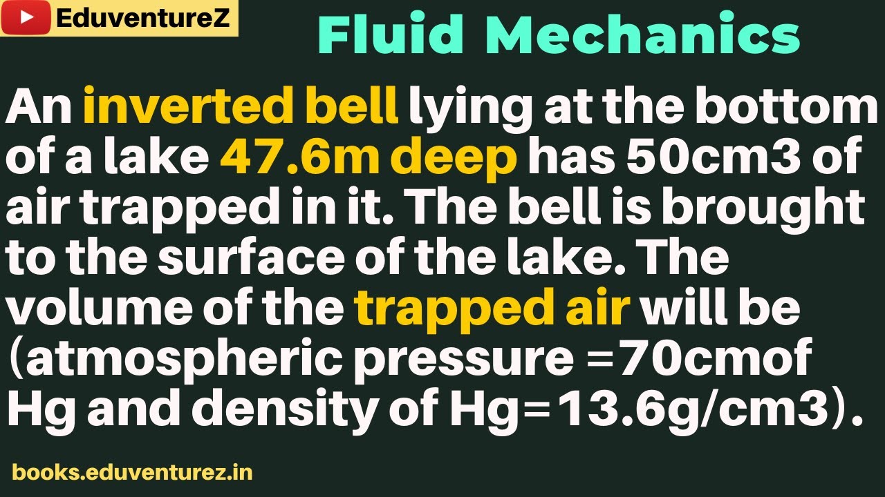 An inverted bell lying at the bottom of a lake 47.6mdeep has 50cm3of ...