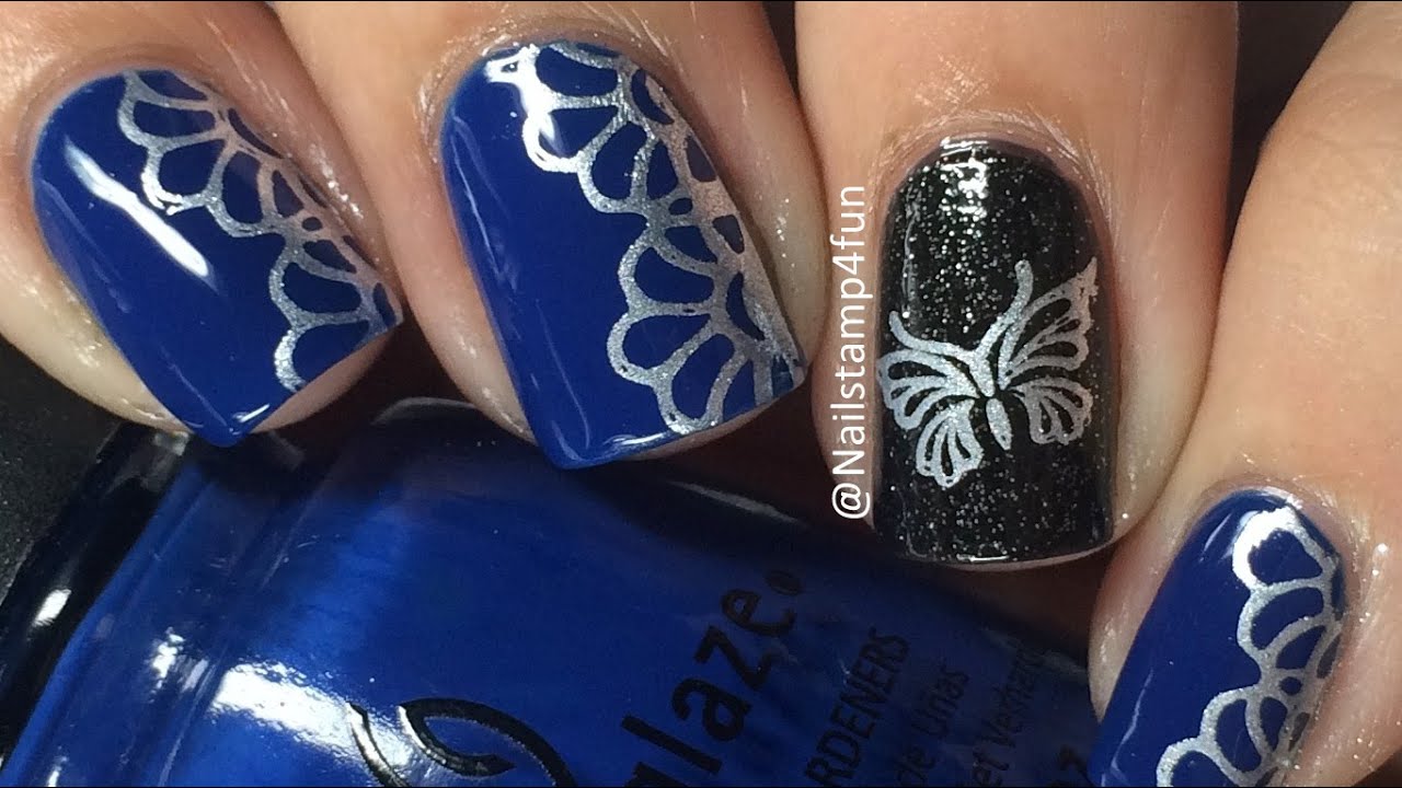 Black & Blue Lace Nails Quick Tutorial - YouTube