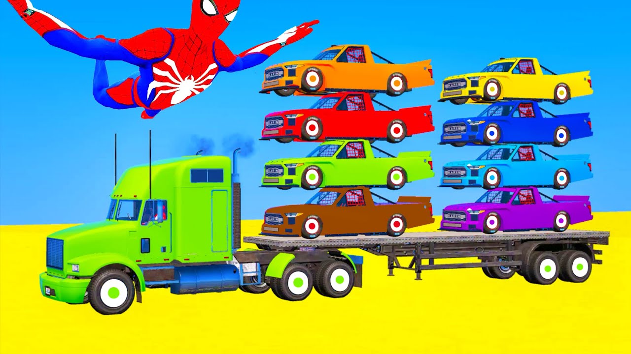 Flatbed Trailer Truck Long Slide Game with Eight Sports Cars ...