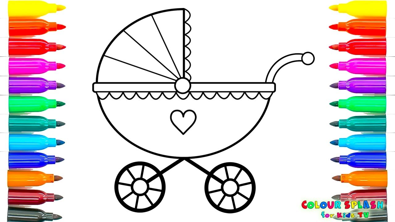 How to Color and Draw Baby Stroller Colouring Book for Kids | Learning ...
