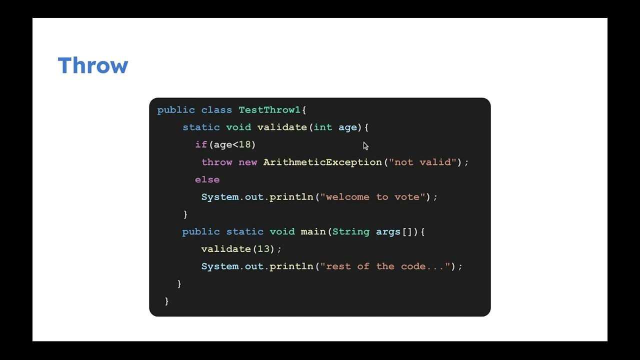 Java Exceptions- 3: Throw, throws and user defined exceptions - YouTube