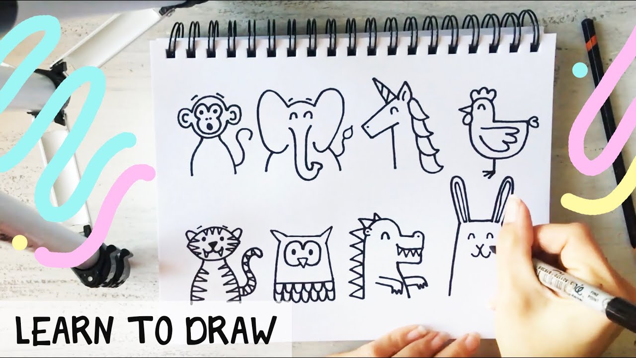 How to draw eight adorable cartoon animals - YouTube