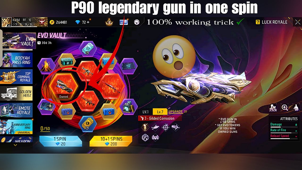 Evo P90 Legendary Gun In One Spin || New Evo P90 Gun Max 😮 Garena Free ...