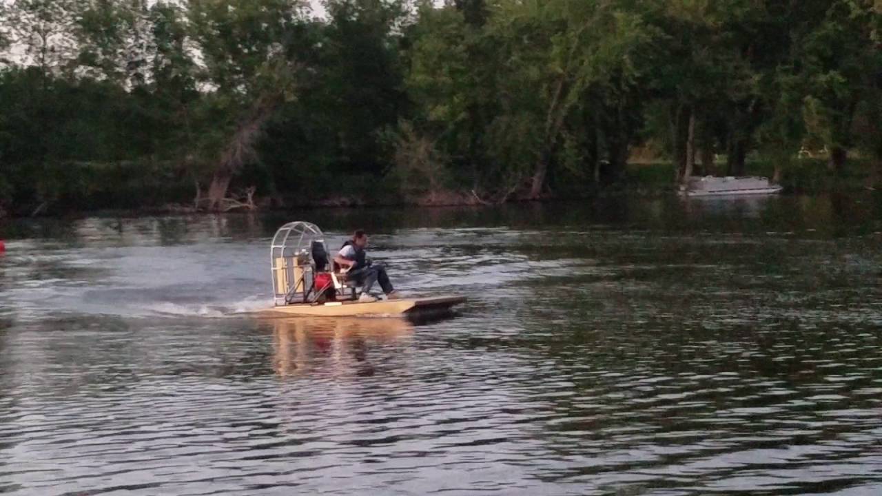 Homemade airboat, first test with a 5x10 boat - YouTube