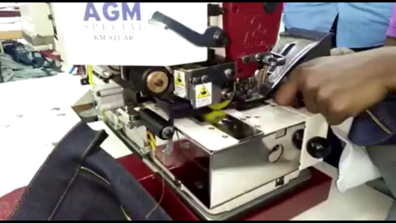 How to Attach waistband on the Jeans with Automatic waistband Machine ...