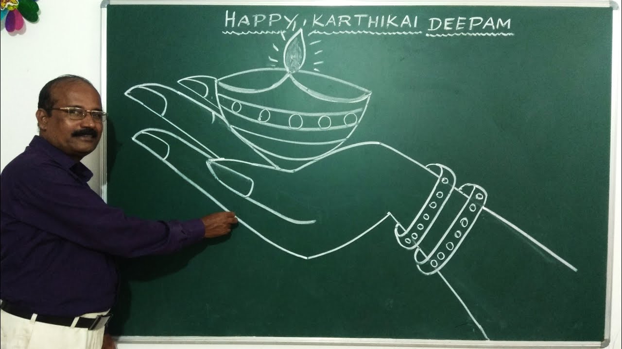 How to draw very easy Karthigai Deepam/Step by step method/Drawing ...