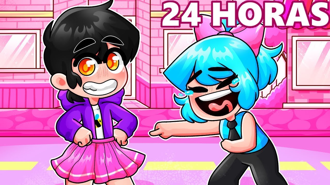 24 HORAS VIVIENDO en un MUNDO ROSADO con SRTACATANA en ROBLOX ...