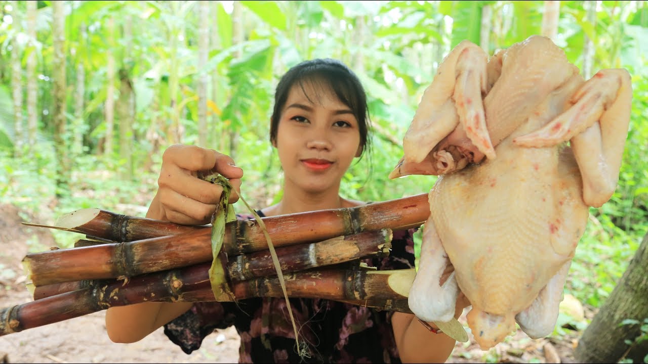 Yummy cooking chicken with sugarcane recipe - Cooking skill - YouTube