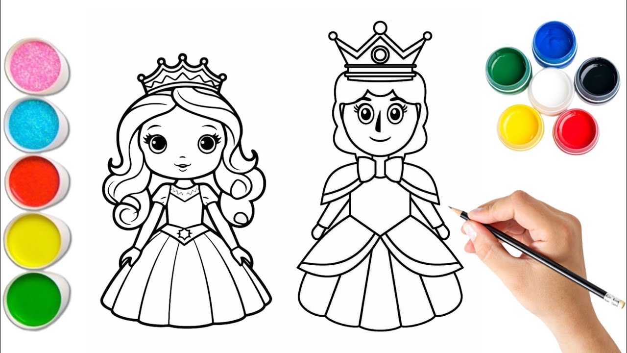 How to draw Queen and Colouring for kids and toddlers || ABCD rhymes ...