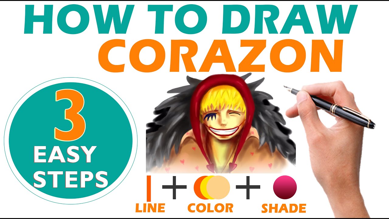 How to Draw Corazon (One Piece) in 3 STEPS = Lines, Color and Shading ...