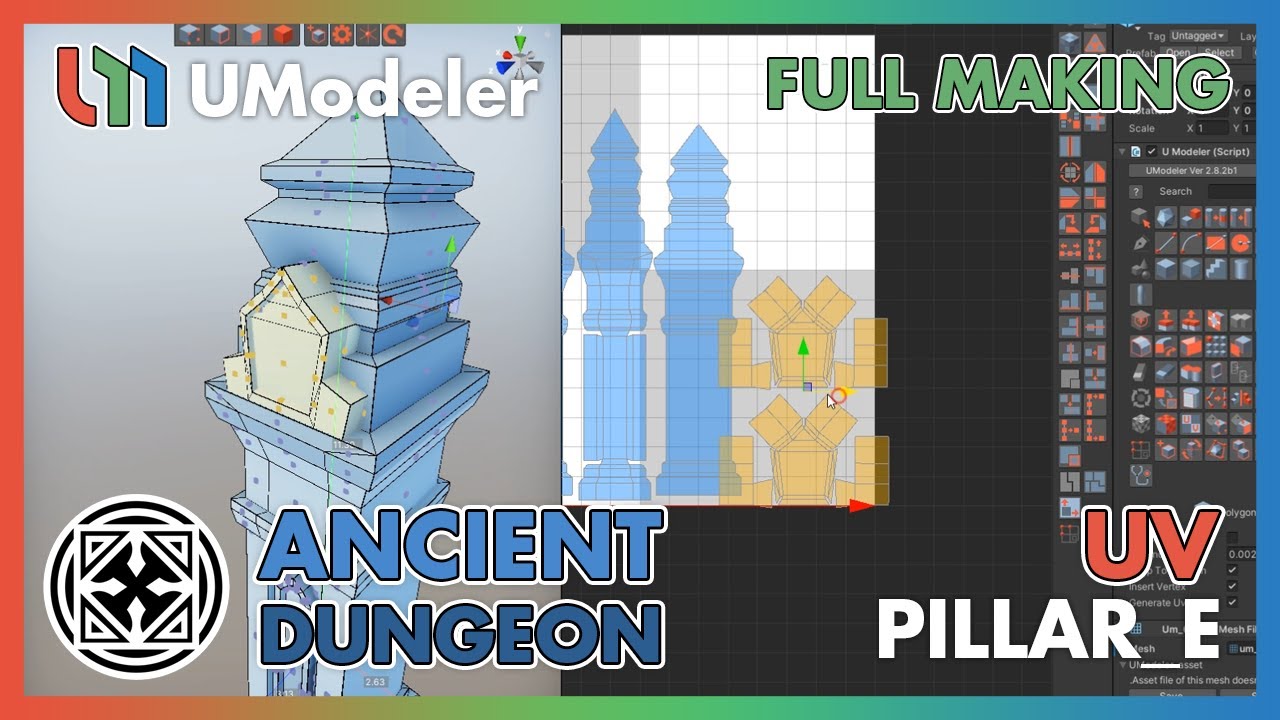 3D Modeling in Unity - Full Making Video of Unwrapping a Pillar E in ...