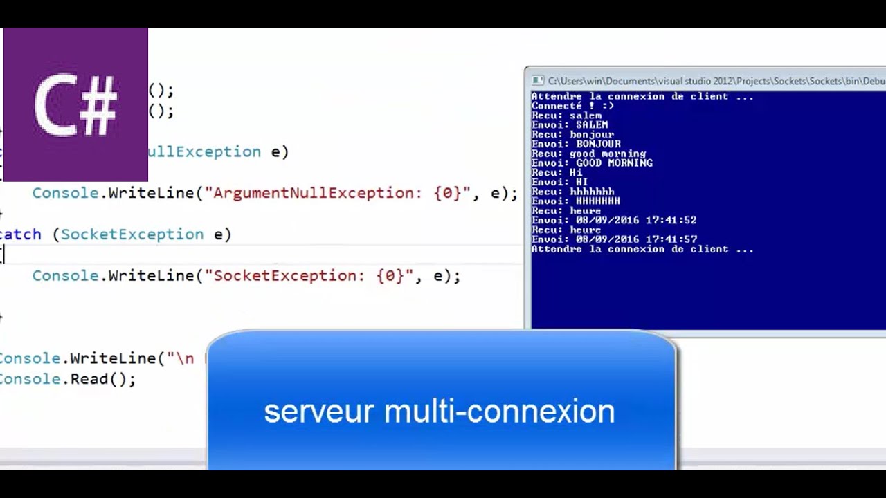Un Exemple d application client serveur en c# (TcpClient et TcpListener ) - YouTube