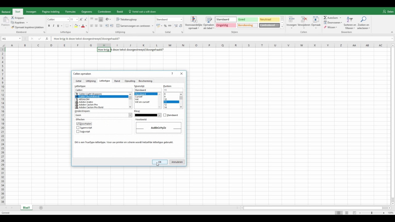 Excel - tekst doorstrepen - YouTube