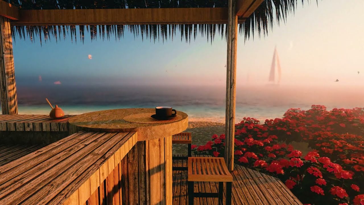Nostalgic nature ambience ♥ Aesthetic cafe by the beach - YouTube