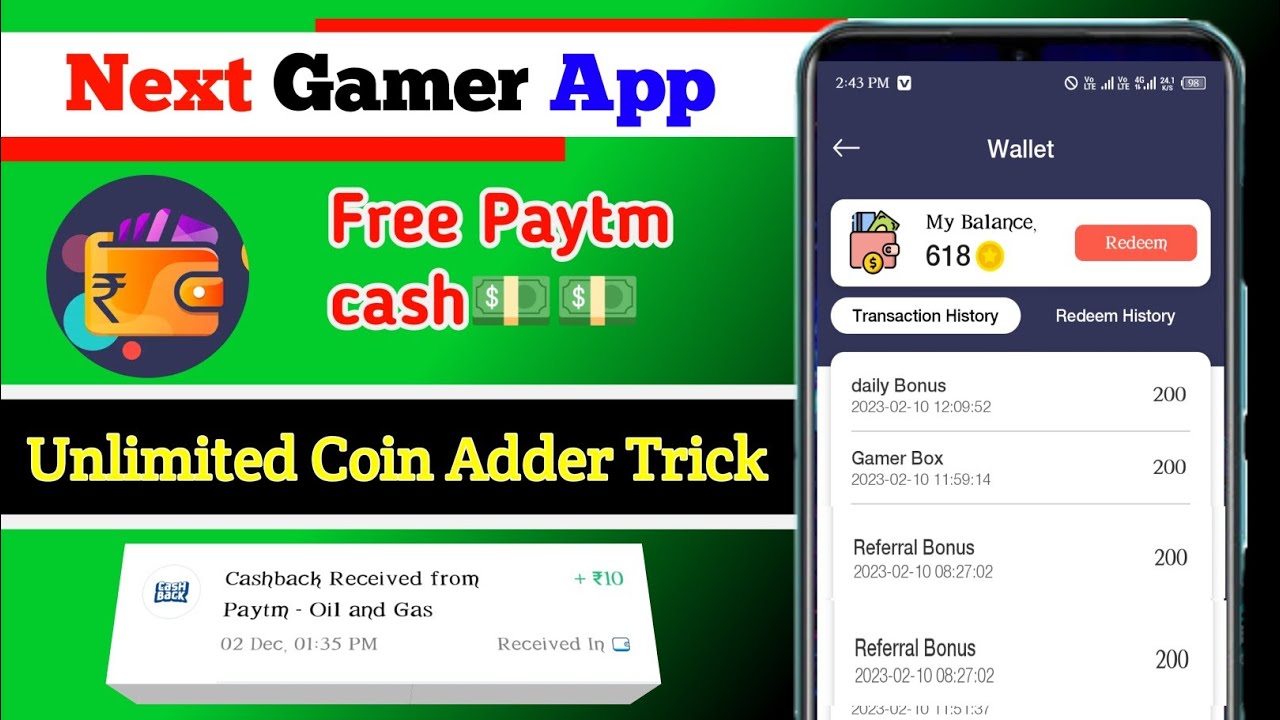 Next Gamer App Free paytm cash Unlimted Coin Adder trick payment proof ...