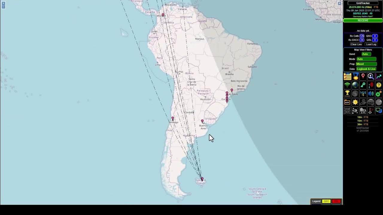 Actividad de Aficionados en FT8. Banda de 10 Mts. WSJT X y GridTracker. Sdrplay RSPdx. G5RV ...