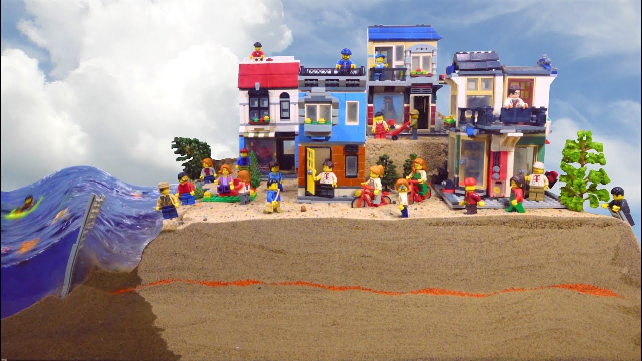 LEGO City Hit By Tsunami - Flood Disaster Dam Breach Experiments - Wave ...
