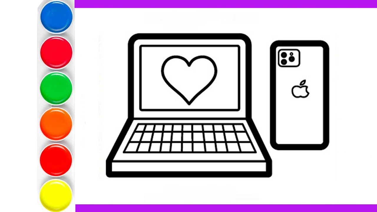 How to Draw Laptop and Mobile (Apple) For Kids | Drawing and Coloring ...