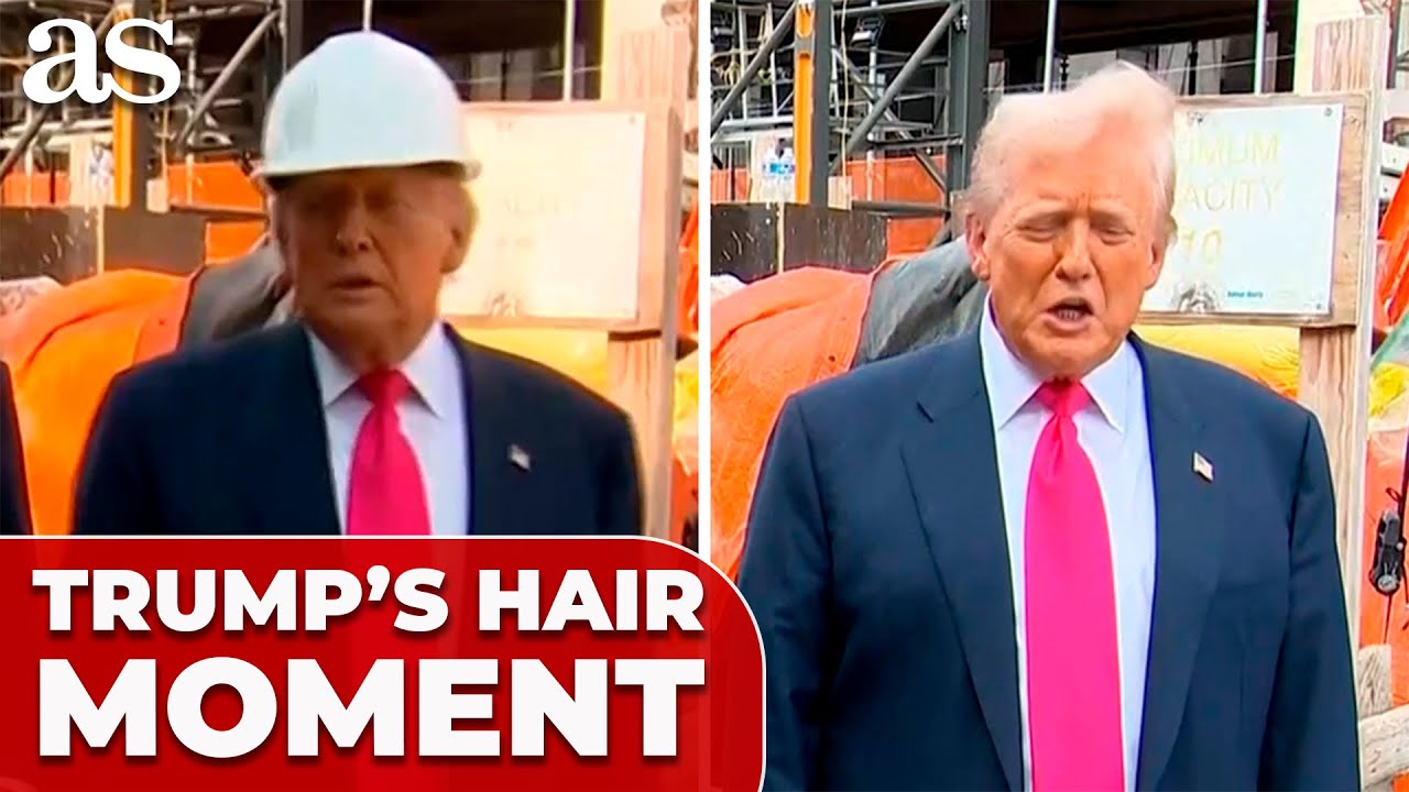 TRUMP'S HAIR goes WILD after removing hard hat in BIZARRE MOMENT - YouTube