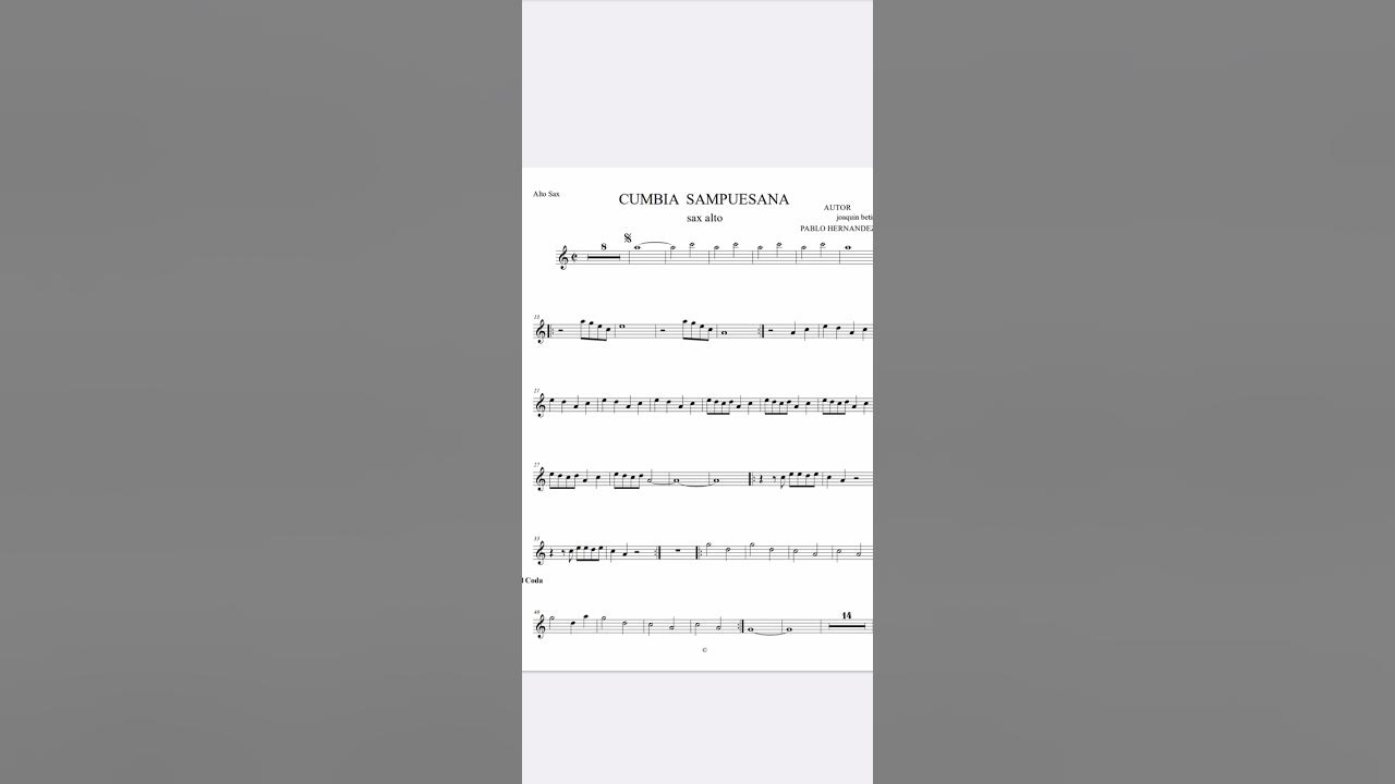 PARTITURA Sax Alto Cumbia Sampuesana (Aniceto Molina) - YouTube
