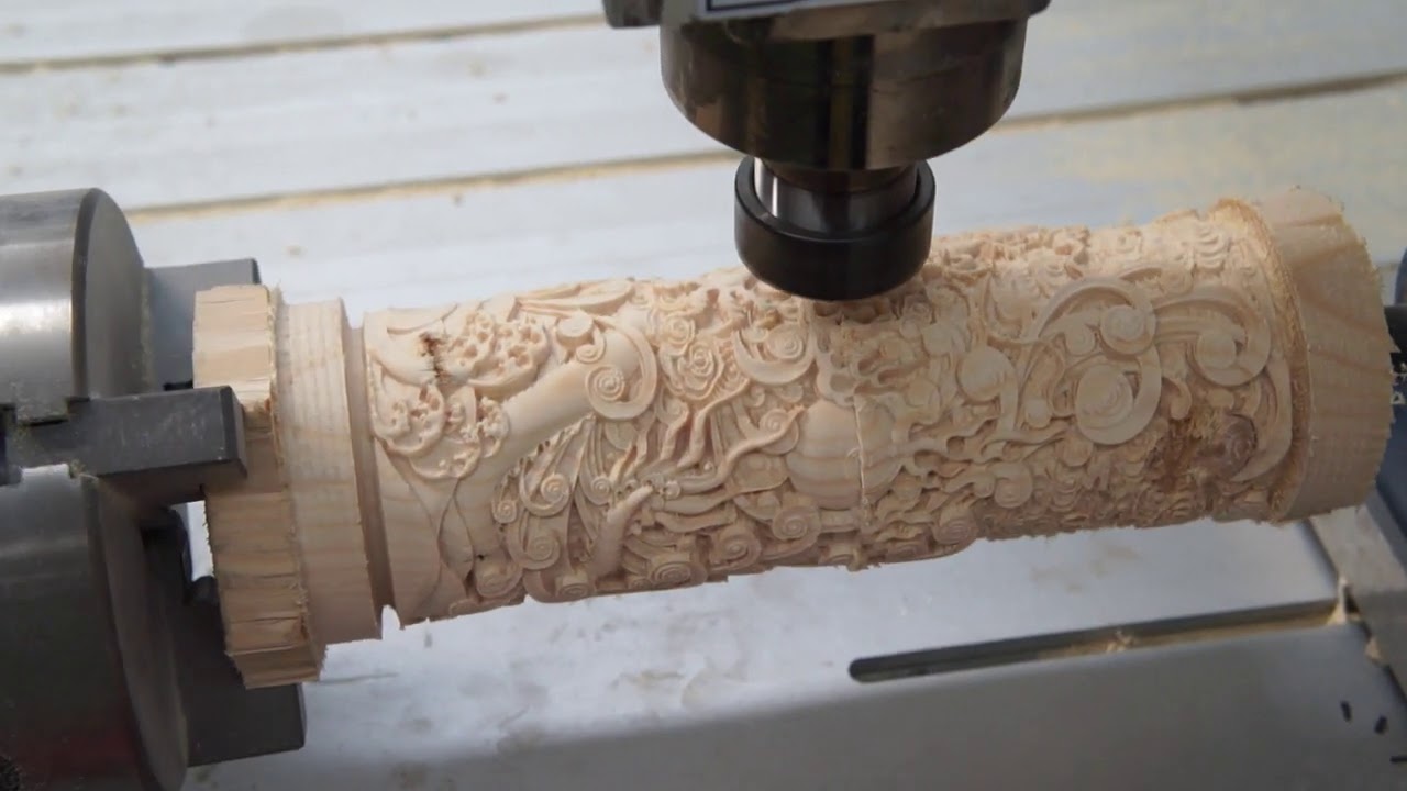 Excitech cnc wood router with rotary device - YouTube