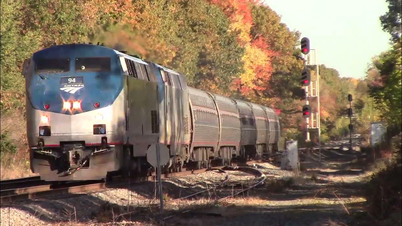 Amtrak 94 leads P65 Southbound on the R F & P Sub at Featherstone VA - YouTube