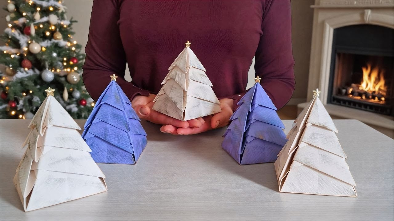 Tree-Shaped Box - Gift Wrapping Ideas * Origami Christmas Crafts * I ...