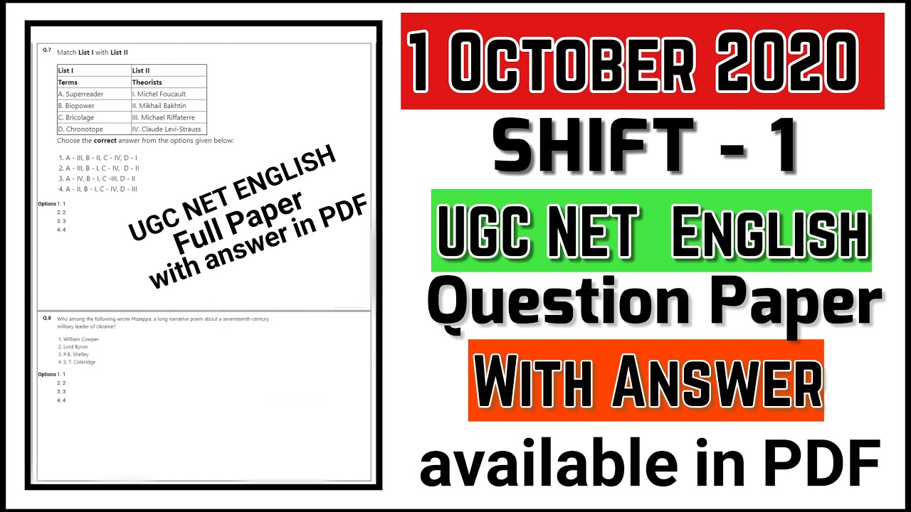 NTA UGC NET ENGLISH Question Paper With Answers 1 October 2020 SHIFT-1 ...