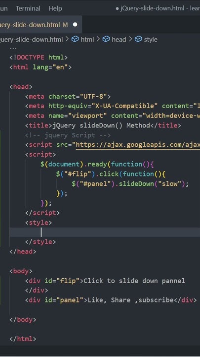 Slide down - jQuery Effects #html #css #jquery #tutorial #shorts - YouTube